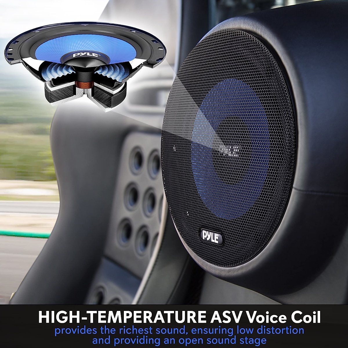 Pyle Two-Way Component Speaker System - One Pair 6.5" Two-Way Component Kit, Non-Fatiguing Butyl Rubber Surround, 360 Watts w/ 4 Ohm Impedance and 1" High-Temperature ASV Voice Coil - PL650CBL
