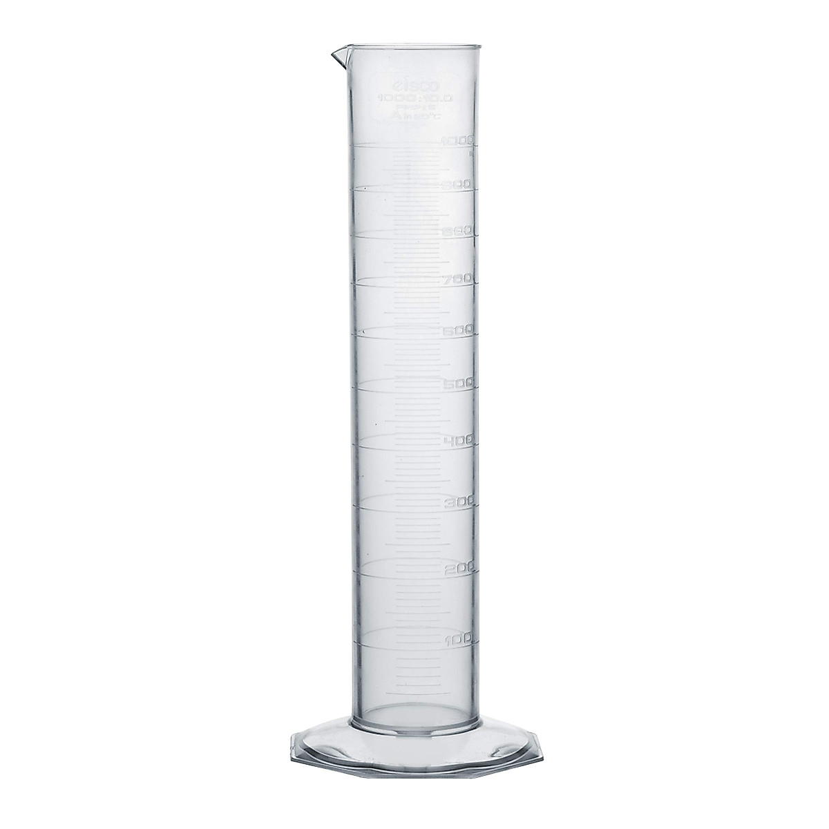 EISCO Graduated Cylinder, 1000mL - Class A Tolerance - Octagonal Base - TPX Plastic - Industrial Quality, Autoclavable