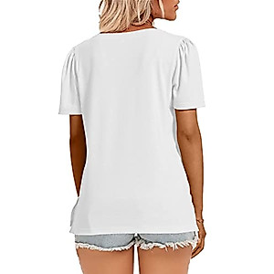 Tops for Women Short Sleeve Crew Neck Shirts Dressy Casual Loose Fit Tunic Summer Tees White