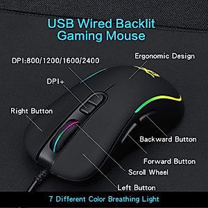 DGG ST-KM6 Wired RGB Backlit Gaming Keyboard and Mouse, Gaming Mouse Pad, Gaming Headset,All in One Combo for PC Gamers and Xbox and PS4 Users