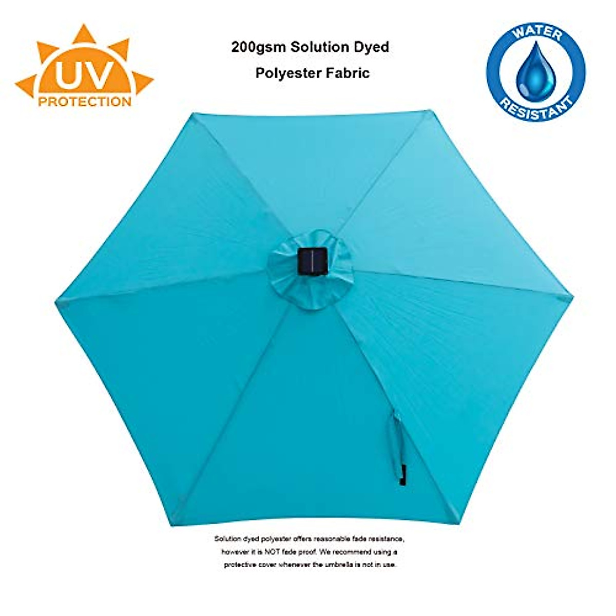 C-Hopetree 7.5 ft Outdoor Patio Market Table Umbrella with Solar LED Lights and Tilt, Aqua Blue