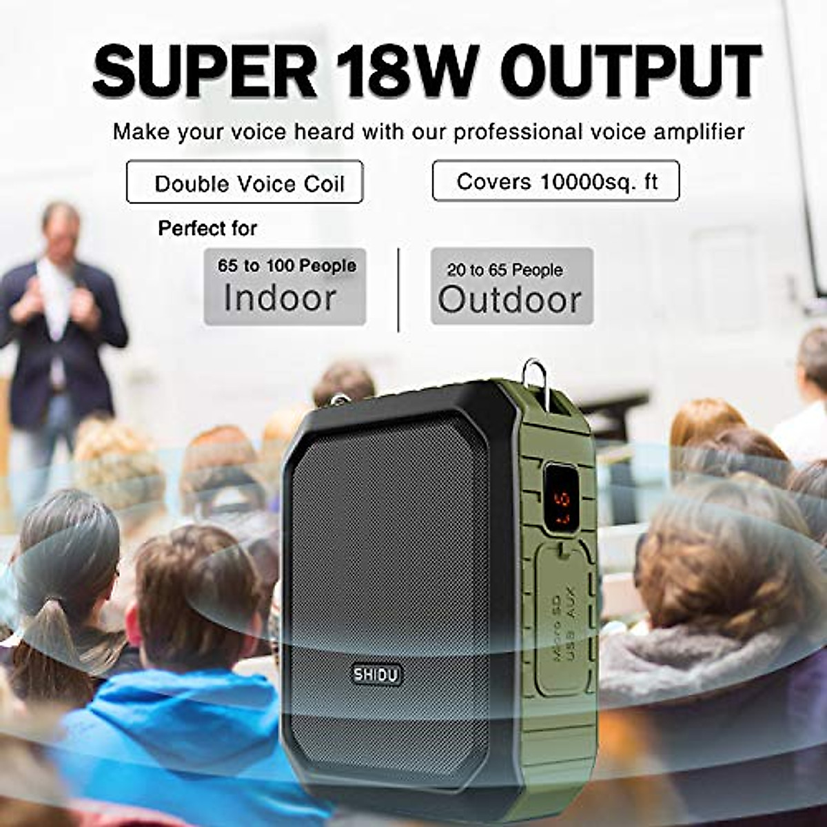 18W Voice Amplifier Portable Microphone and Speaker Set,Personal Speaker with Wired Mic Headset & Waistband,Wearable Waterproof Mini Pa System,Megaphone with Mic for Teachers,Classroom,Outdoor Speech