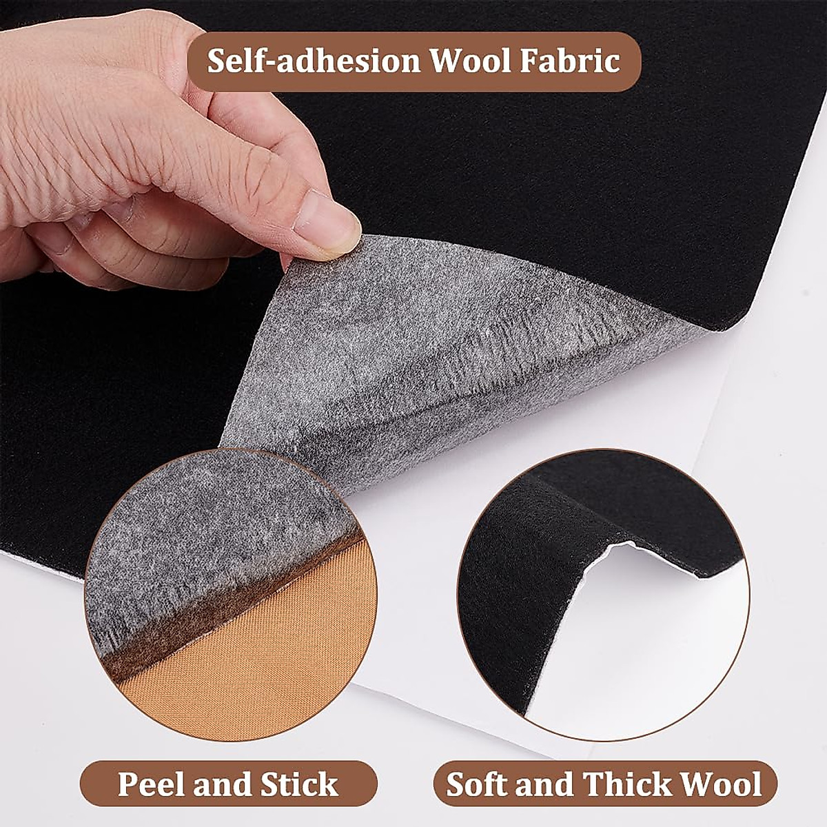 OLYCRAFT Self Adhesive Wool Felt 14x118 Inch Black Self Adhesive Felt Fabric Liner 2mm Thick Adhesive Backed Felt Fabric Cuttable Felt Furniture Pads for Hardwood Floors Protecting and Craft Making