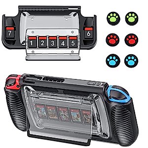 HOMMES Protective Case for Nintendo Switch Games, Switch Case with 7 Game Cards Storage Slots, 360° Full Protection switch accessories with Ergonomic Design and Adjustable Kickstand,6 Thumb Grip Caps