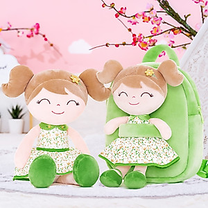 Gloveleya Kids Backpack Toddler Backpack Soft Plush Flower Fairy Girls Doll Backpack Green 9"