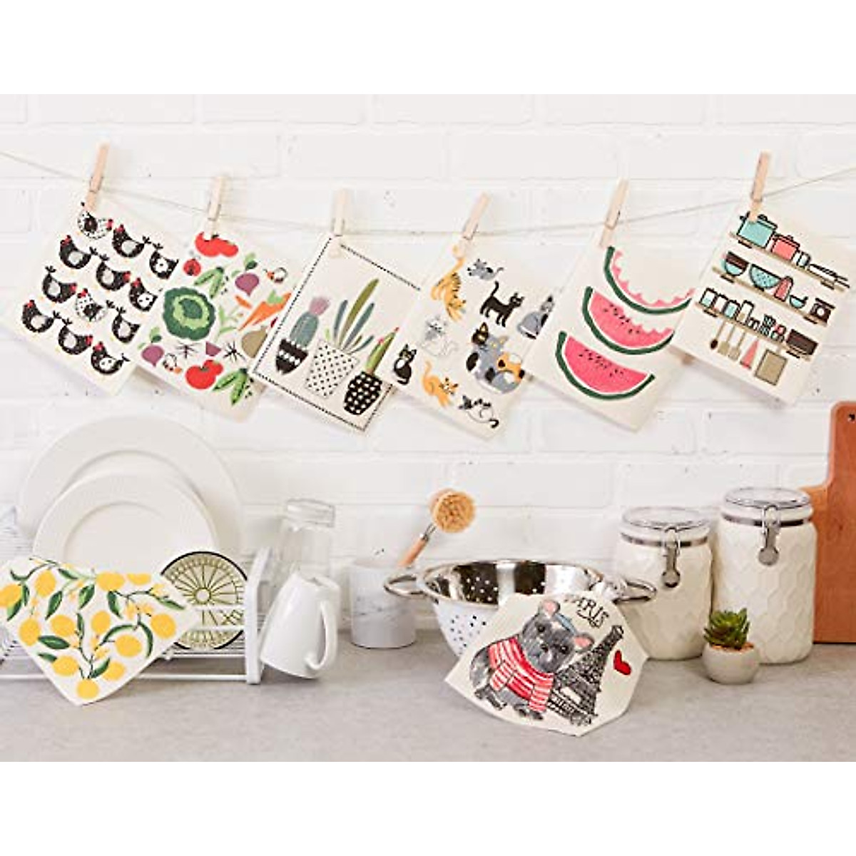 DII Swedish Dishcloths for Kitchen & Cleaning, Reusable, Machine Washable & Dishwasher Safe, Biodegradable, 7.75 x 6.75, Lemons, 3 Piece