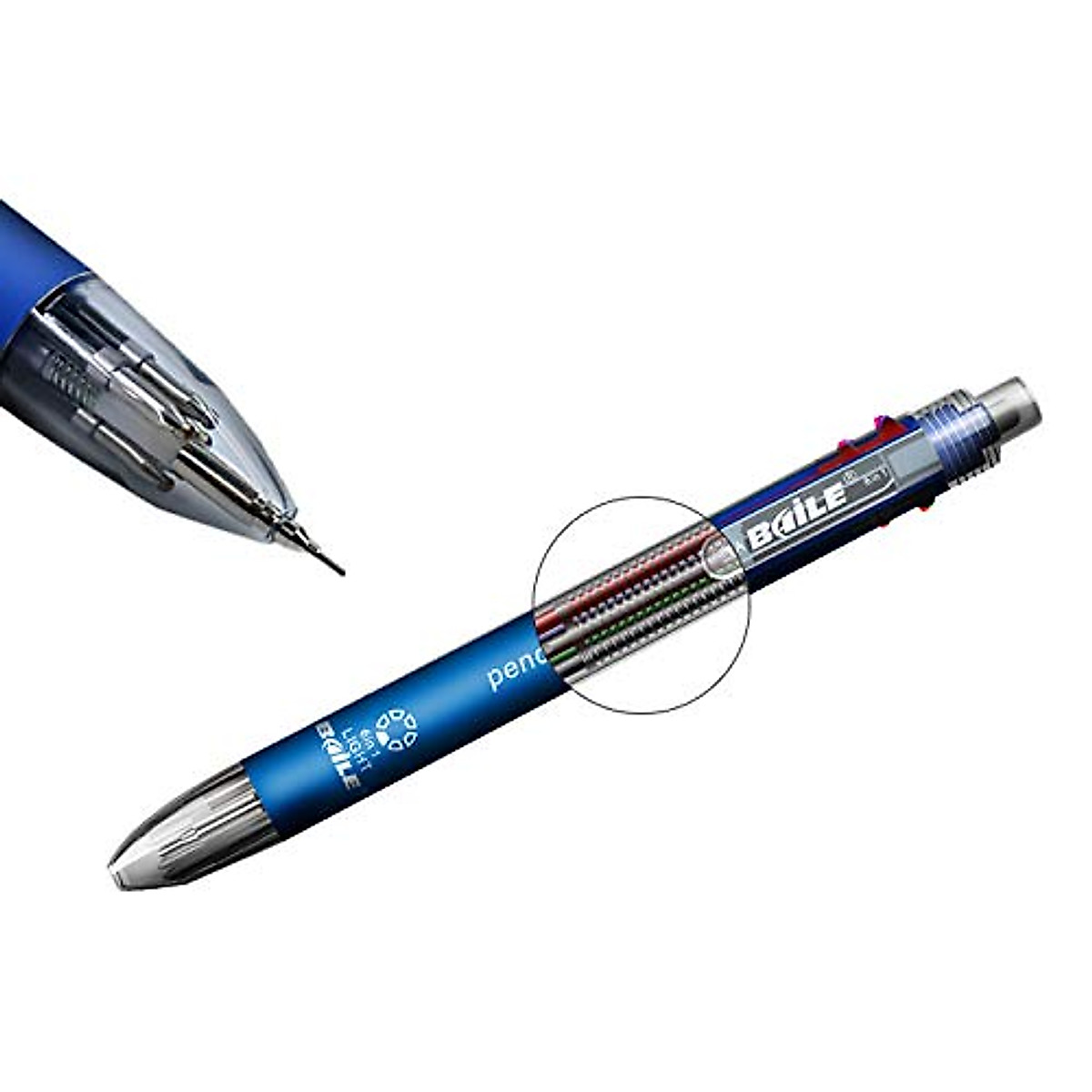 Ipienlee 5 + 1 Multifunctional Pens 5 Color 0.7 mm Ballpoint Multi Pen and 0.5 mm Mechanical Pencil in One Pen, Pack of 6