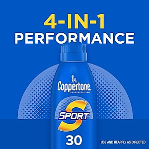 Coppertone Sport Sunscreen Spray SPF 30, Water Resistant Spray Sunscreen, Broad Spectrum SPF 30 Sunscreen, Bulk Sunscreen Pack, 5.5 Oz Bottle, Pack of 2