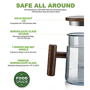 SUSTEAS Tea Cup with Infuser 13.5oz/400ml Glass Tea Mug with Lid - Gray Teacup with Wooden Handle for Tea Steeping at Home and Office, Housewarming & Birthday Gift