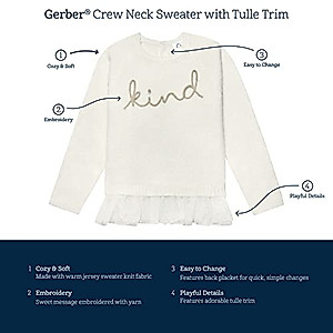 Gerber Baby and Toddler Girls Sweater with Tulle Trim, Light Pink, 4T