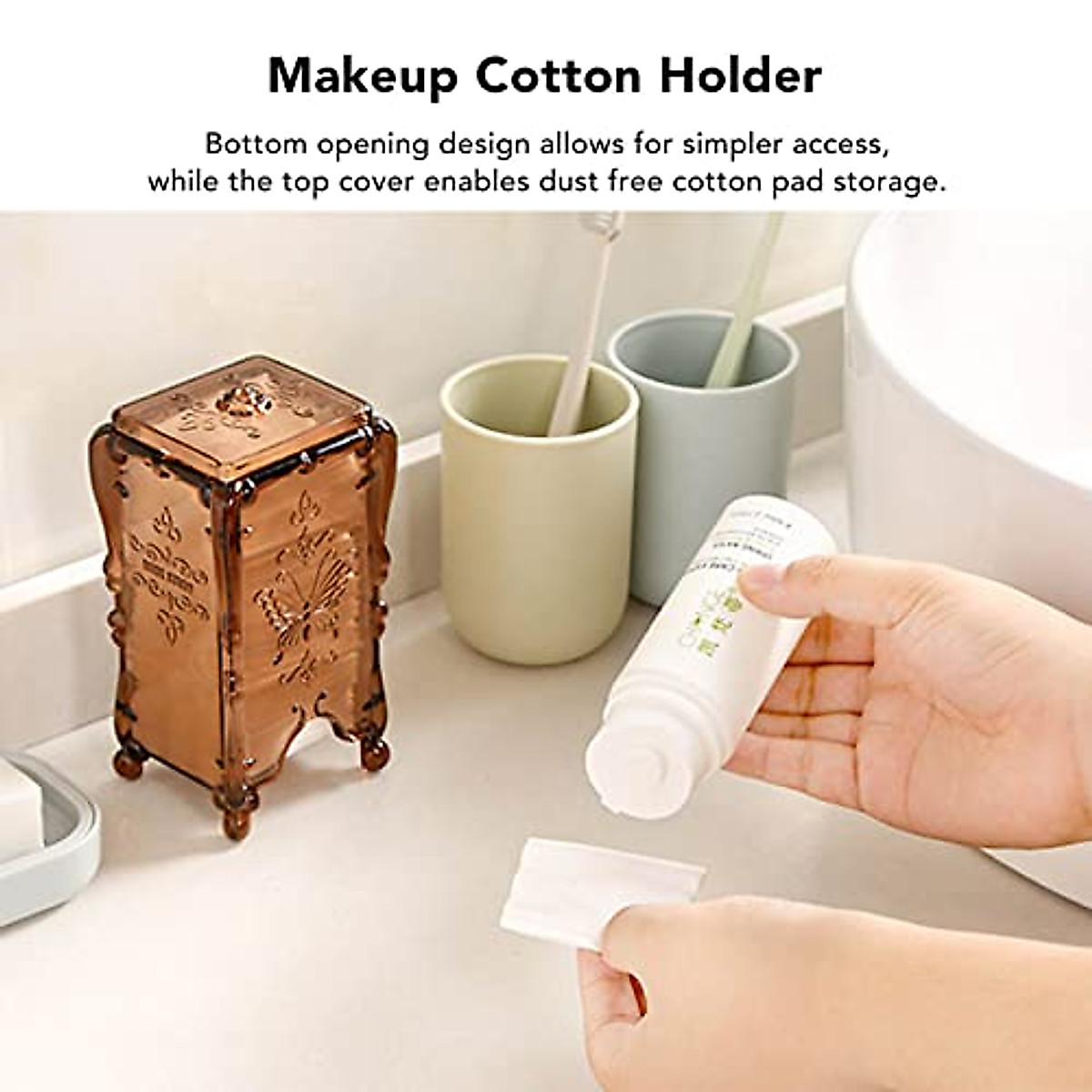 Cotton Pad Holder, Large Capacity ABS, Cute Design, Cotton Dirt Free Makeup Box for Bedroom (Transparent Coffee)