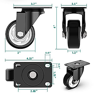 3 inch Swivel Caster Wheels, Heavy Duty Plate Casters with no Brakes Total Capacity 1000lbs (Pack of 4)