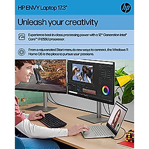 HP Envy Laptop, Intel Core i7-1255U Processor, Intel Iris Xe Graphics, 12 GB RAM Memory, Windows 11 Home Operating System, (17-ch2010, Natural Silver)