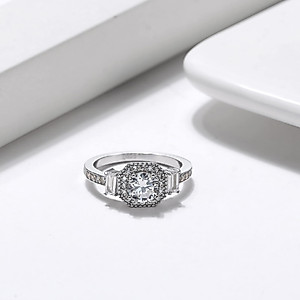 Ginger Lyne Collection Julieanna Engagement Ring for Women Halo Pave Sterling Silver Cubic Zirconia CZ Simulated Diamond Wedding Promise Bridal Jewelry