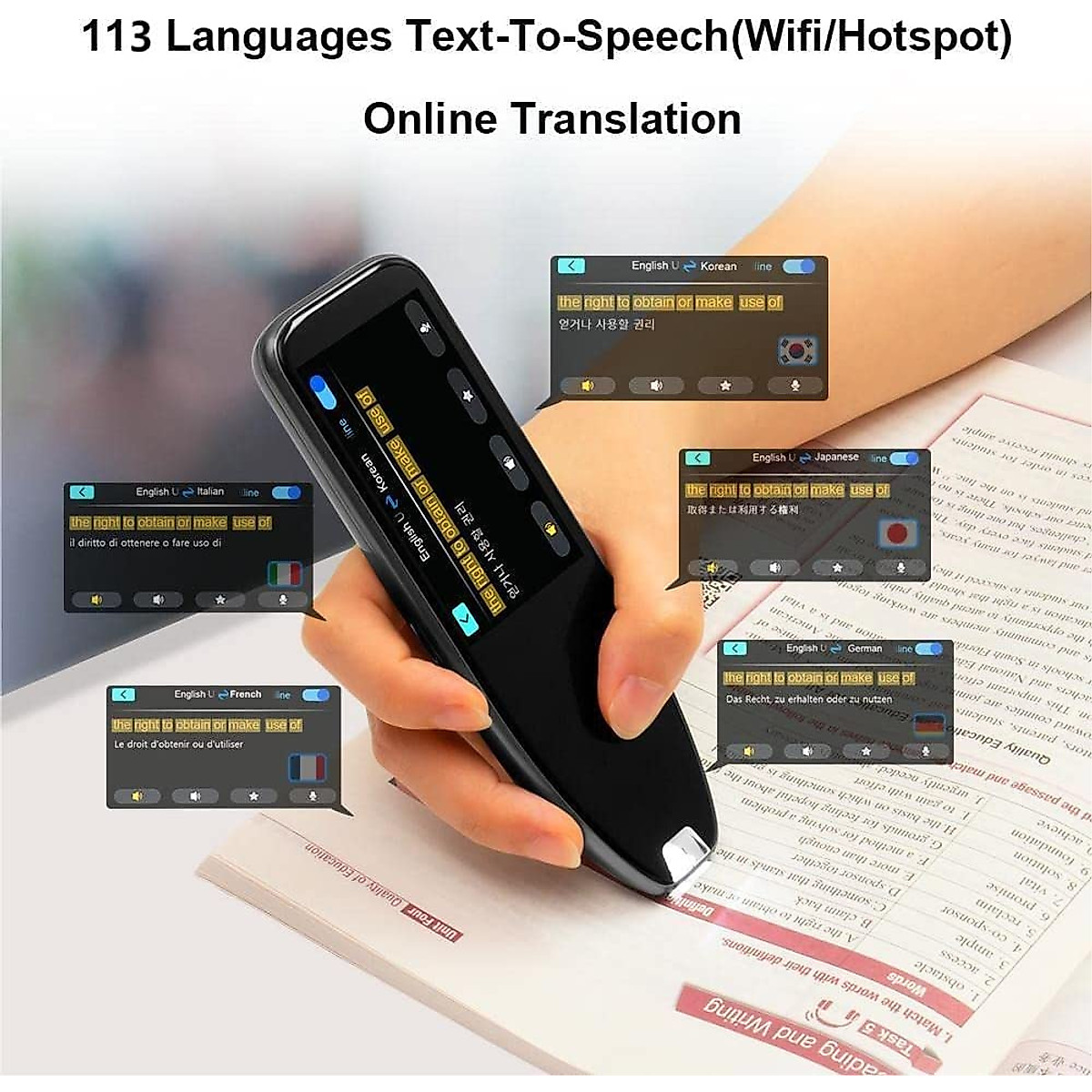 Reading Pen, 112 Language Translator Device Pen Reader for Dyslexia, Text to Speech Device Scanner Pen Translation Scanner Dictionary Pen for Travel Business Learning Meeting