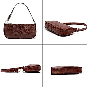 Small Shoulder Bags for Women Retro Classic Tote Purse Handbag Crocodile Pattern Clutch, Coffee