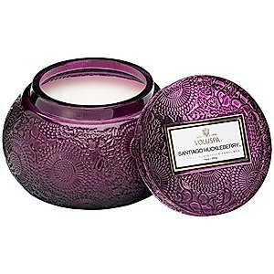 Voluspa Santiago Huckleberry, Glass Chawan Bowl Candle, 14 oz, 50 Hour Burn Time, All Natural Wicks and Coconut Wax for Clean Burning, Vegan, Poured in the USA