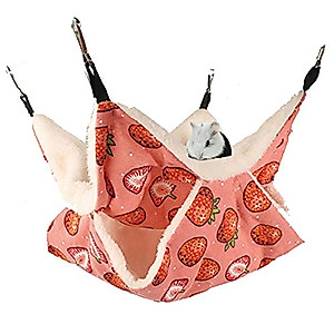 LEFTSTARER Pet Small Animal Hanging Hammock Ferret Bunkbed Cage Toy for Hamster Rat Sugar Glider Parrot Guinea Pig Hideout Play Sleep (Strawberry)