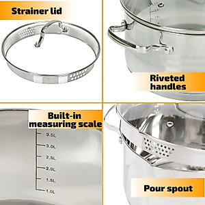 Daniks Tokio Stainless Steel 6-Piece Kitchen Cookware Set | Induction Pot | Pasta Pot with Strainer Lid | Dishwasher Safe | 2 Quart + 3 Quart + 4.5 Quart | Silver