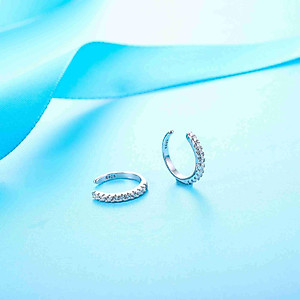 Sllaiss Minimalist 12mm Ear Cuff Cubic Zirconia 925 Sterling Silver Cuff Earrings for Women CZ Pave Non Pierced Ear Cuff 18K Gold Plated