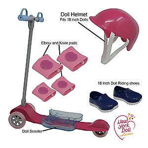THE NEW YORK DOLL COLLECTION 18" Doll Scooter & Helmet Set - 18in Dolls Accessories Doll Bike Accessories Play Set and Doll Helmet (Scooter+Helmet)