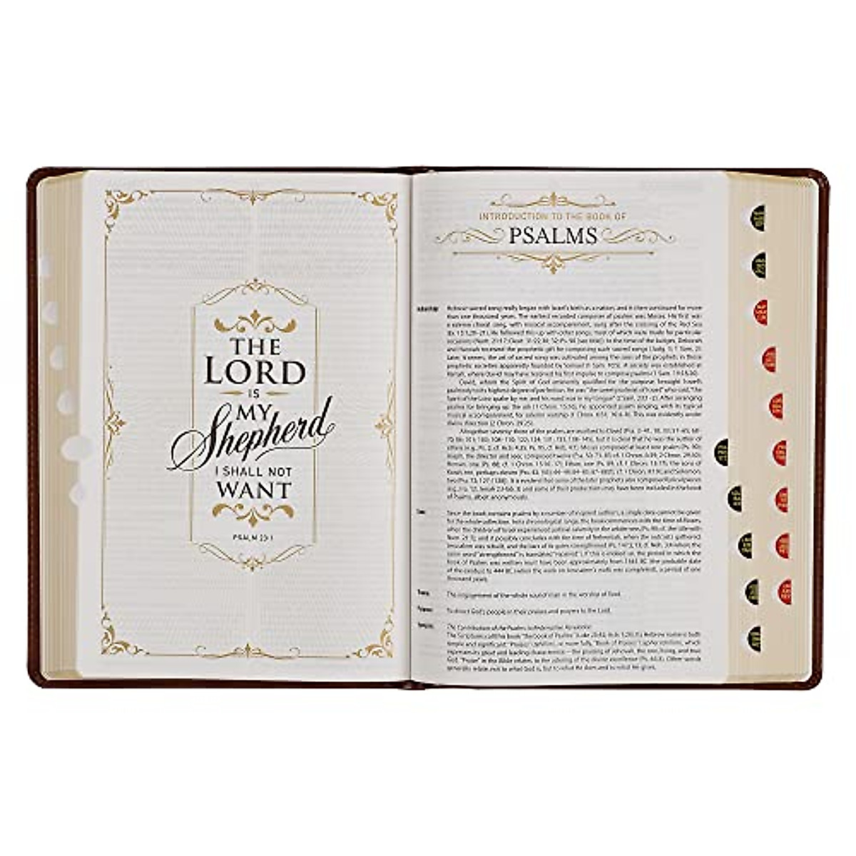 KJV Study Bible, Large Print Faux Leather - Thumb Index, King James Version Holy Bible, Art Nouveau Framed Saddle Tan