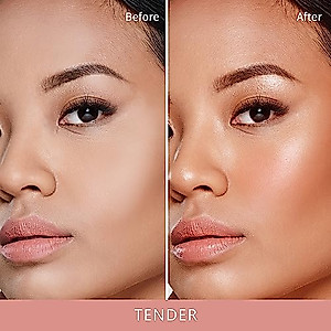 MYMERRY Blush Stick, Cream Blush for Cheeks and Lip Tint, Dewy Finish, Buildable & Blendable Color, Lightweight & Long-Lasting Formula | Tender-Peach & Angled Blush Brush（0.53fl.oz）
