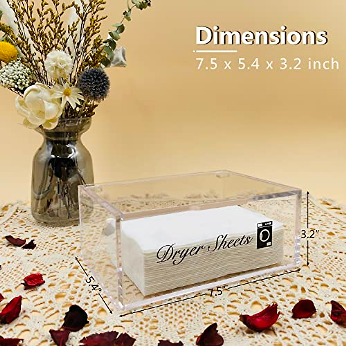 SECOPIN Dryer Sheet Holder, Acrylic Dryer Sheet Dispenser, Laundry Dryer Sheets Storage Container, Laundry Room Clear Organization Box