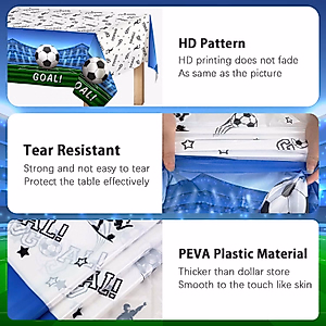 Heboland 3 Pieces Soccer Party Table Cloth,Large Size 54 x 108 Inch Rectangular Soccer Tablecloth Plastic Table Cover for Men Boys Birthday Party Decorations
