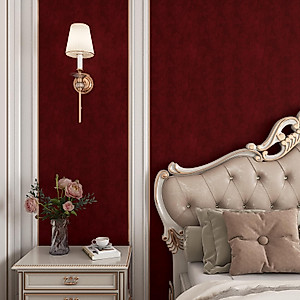 Yenhome Red Wallpaper Stick and Peel Red Wallpaper for Bedroom Walls 17.7"X118" Red Felt Fabric Wallpaper Vintage Red Contact Paper Peel and Stick for Cabinet Craft Self Adhesive Velvet Flocking Liner