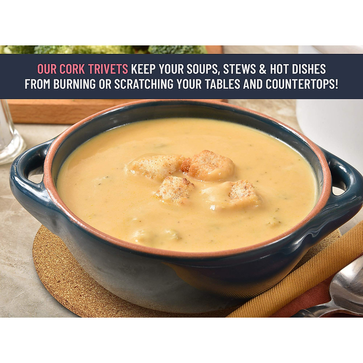 ReBL Large Cork Trivets for Hot Dishes (8 Inch) Thick Cork Coaster - Cork Trivet Hot Pads - Cork Plant Mats - Trivets for Hot Pots and Pans - Kitchen Counter - Pot Coasters - Hot Pan Coaster (4-Pack)