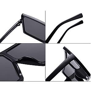 JUSLINK Oversized Square Sunglasses for Women Trendy Flat Top Fashion Shades (Black, 1 pack)