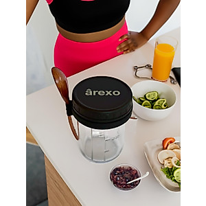 arexo Overnight Oats Containers with Lids – Practical Oatmeal Oat Jars – 3pcs Overnight Oatmeal Jars with Regular Lid and Blender-Style Lid – Thick Glass Overnight Oat Container – Lightweight and Comp