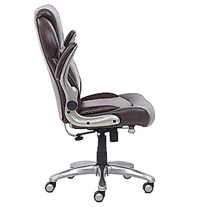 AmazonCommercial Ergonomic High-Back Bonded Leather Executive Chair with Flip-Up Arms and Lumbar Support, Brown