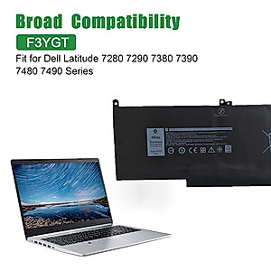 JIAZIJIA F3YGT Laptop Battery Replacement for Dell Latitude 7280 7290 E7280 E7290 7380 7390 E7380 E7390 7480 7490 E7480 E7490 Series Notebook DM3WC 0DM3WC 2X39G 7.6V 60Wh 7500mAh