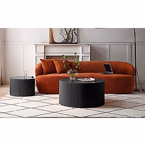 kevinplus Black Modern Nesting Coffee Table Set of 2 Round Side Table End Table for Living Room, Wood Circle Drum Coffee Table Contemporary Living Room End Table, Matte Black
