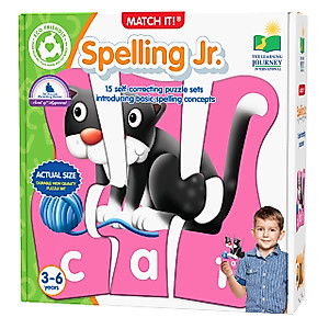 The Learning Journey - Match It! Spelling Jr. - 15 Piece Self-Correcting Spelling Puzzle for Three and Four Letter Words with Matching Images - Word Puzzles for Kids Ages 3-5 - Award Winning Toys