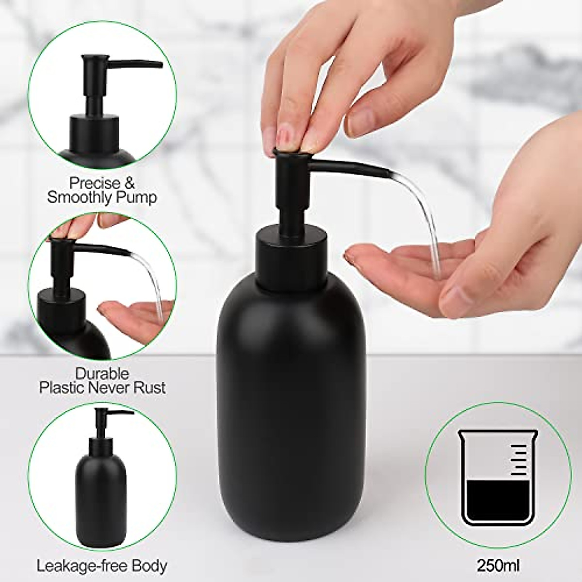 Bathroom Accessories Set, FoverOne 5-Piece Resin Vanity Counter Accessories Set Complete with Toothbrush & Toothpaste Holder, Tumbler, Vanity Tray, Lotion Dispenser, and Soap Dish - Matte Black