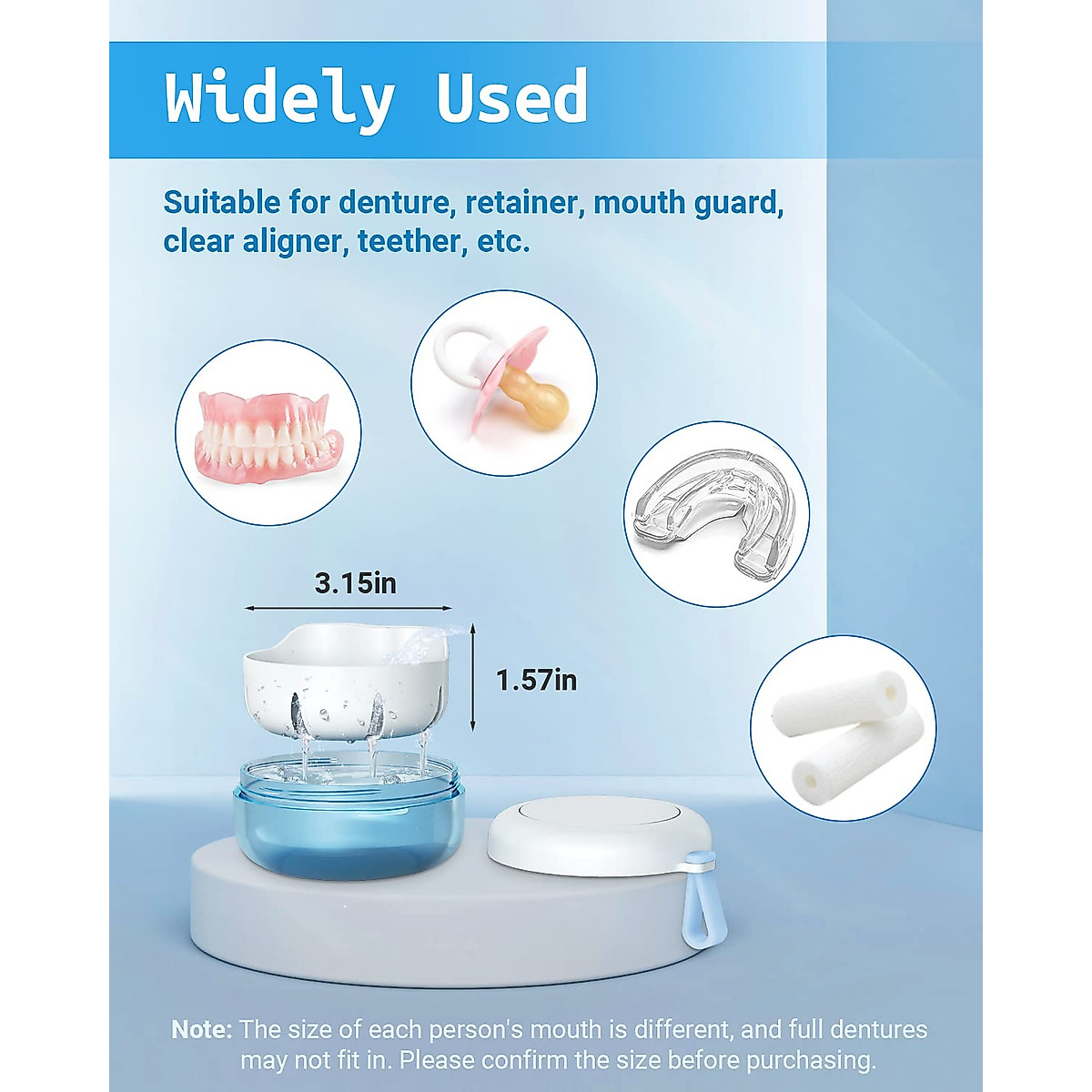 Denture Bath Case, Denture Cup, Leak Proof Portable Retainer Case, Denture Cleaning Kit with Cleaner Brush, Denture Box with Strainer & Mirror, Denture Case for Aligner Retainer Mouth Guard