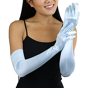 ToBeInStyle Women's Extra Long Opera Length Satin Gloves - Light Blue - One Size