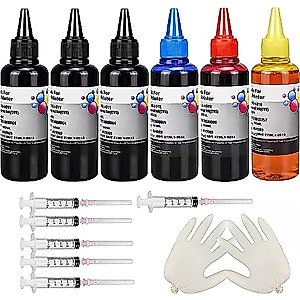 AYMSous 6-Pack Universal Ink Refill Kit for All HP Canon Epsn Brother Printers Compatible Cartridges Refillable Cartridge CISS CIS System with 6 Syringes(6x100ML 3BK, 1C. 1M, 1Y)
