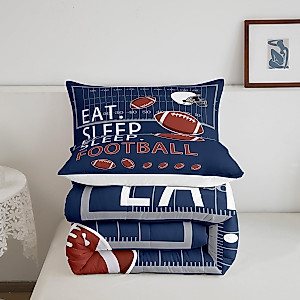 Feelyou Rugby Comforter Set Twin Size Football Field Coverlet Set for Kids Boys Girls Decor Ball Games Comforter Microfiber Navy Blue Quilt Set Bedroom Bedclothes