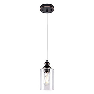 YaoKuem Pendant Lighting Fixture, Hanging Ceiling Lights with E26 Medium Base, Metal Housing with Clear Glass, Bulbs not Included, 1-Pack