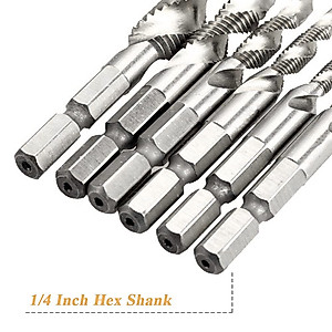 Eyech 6Pcs HSS Combination Drill and Tap Bit Set 1/4 Inch Hex Shank Tap Drill Bit Drill Screw Tap Bit Set Tapping Bit Tool | Imperial