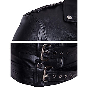 PASOK Men's PU Leather Jacket Causal Belted Faux Leather Motorcycle Jacket Zipper Biker Coat Black XL