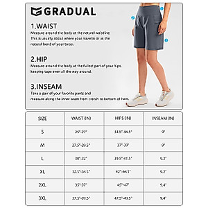 G Gradual Women's High Waisted 9" Bermuda Shorts with Zipper Pockets Athletic Workout Long Shorts for Women Knee Length(Black,XL)