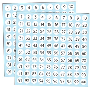 25 Sheets, 1 to 100, Number Stickers Labels - 0.4" Round, Pack of 2500