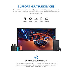 ARZOPA Portable Monitor Kickstand, 14.0" Ultra Slim Portable Laptop Monitor FHD 1080P External Display with Dual Speakers Second Screen for Laptop PC Phone Xbox PS4/5 Switch-A1S