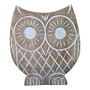 Foreside Home & Garden White Handcarved Wood Owl Figurine FDAD09858, Natural
