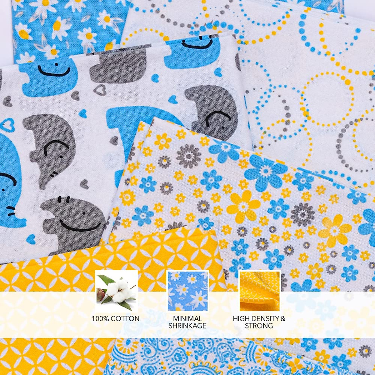 Quilbrics Precut Quilting Fabrics Cotton 7 Pieces Squares Quilt Layer with Designs and Strips for Quilters Size 18 x 22 Inches | 100% Cotton Fabric with Less Shrinkage High Density